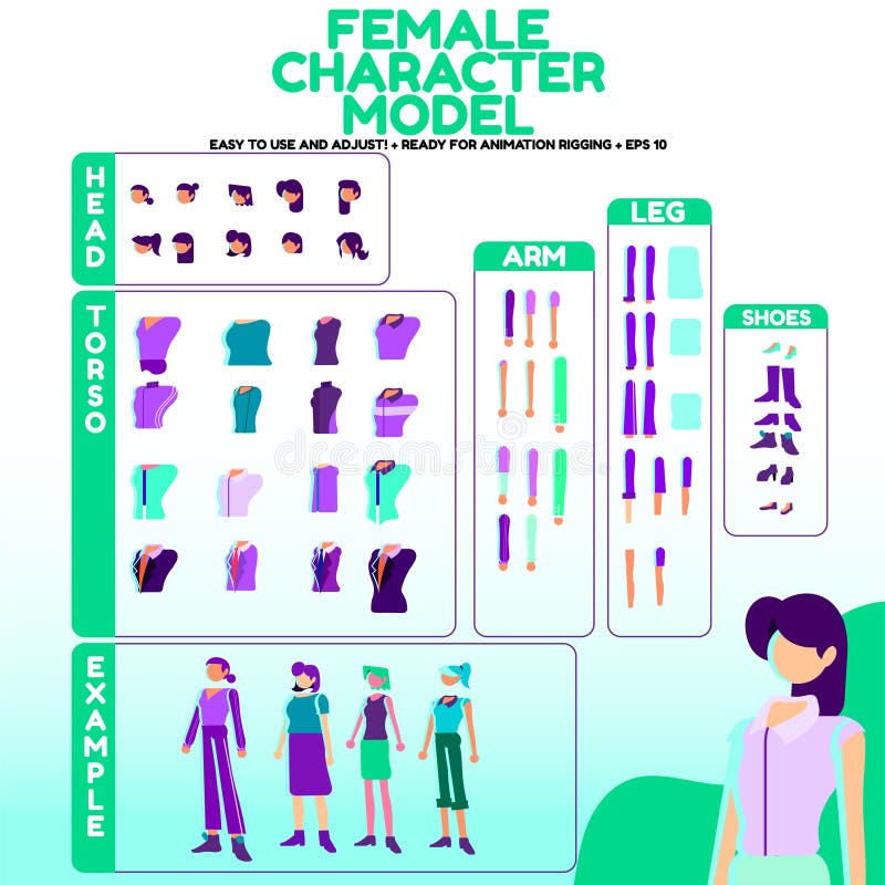 Female Character Models in Vector. Ready for Rigging Animation Stock ...