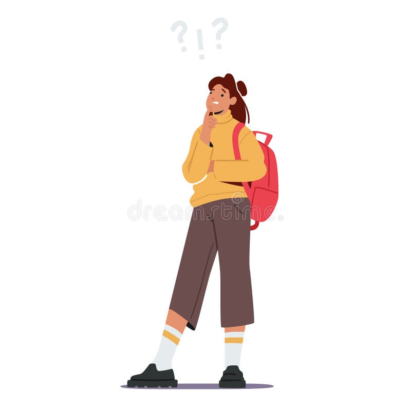 Female Character Stand Under Question Mark Thinking Isolated on White ...