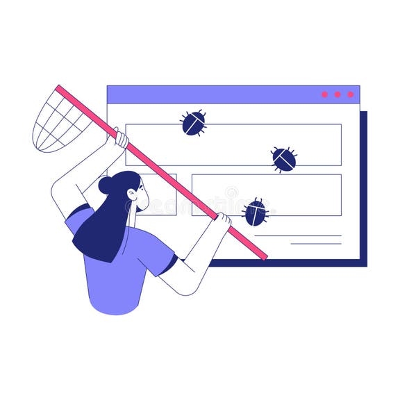 Female Bug Catcher Fixing Website Bugs with a Net in Flat Vector ...