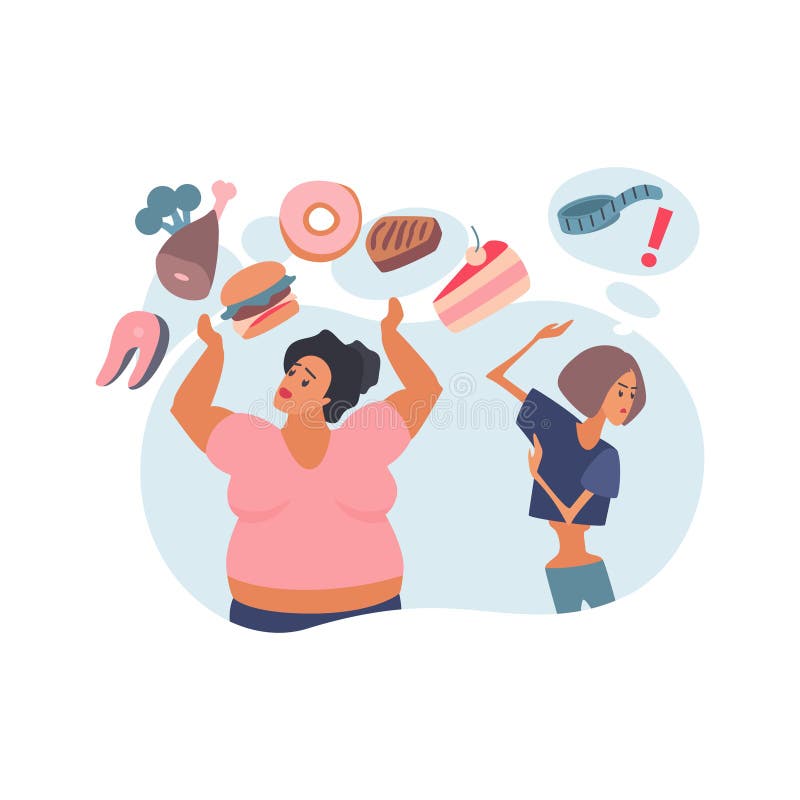 Female Characters with Eating Problems, Anorexia and Obesity Stock ...