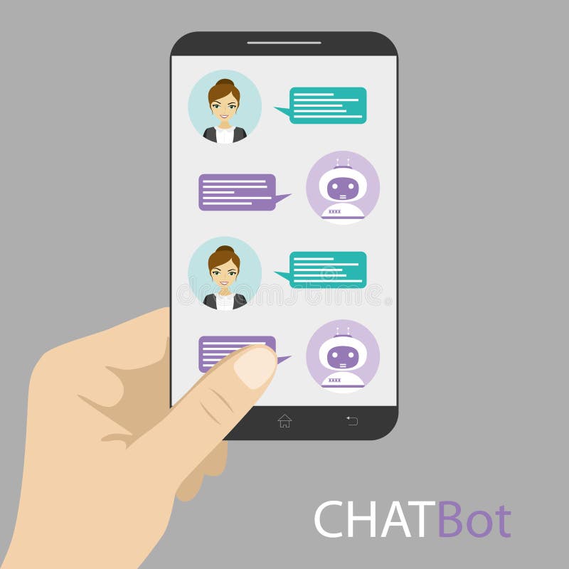 Chat between Robot Bot and Human,female and Chatbot Stock Vector ...