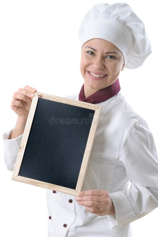 Chef showing menu sign stock image. Image of female, baker - 20853095