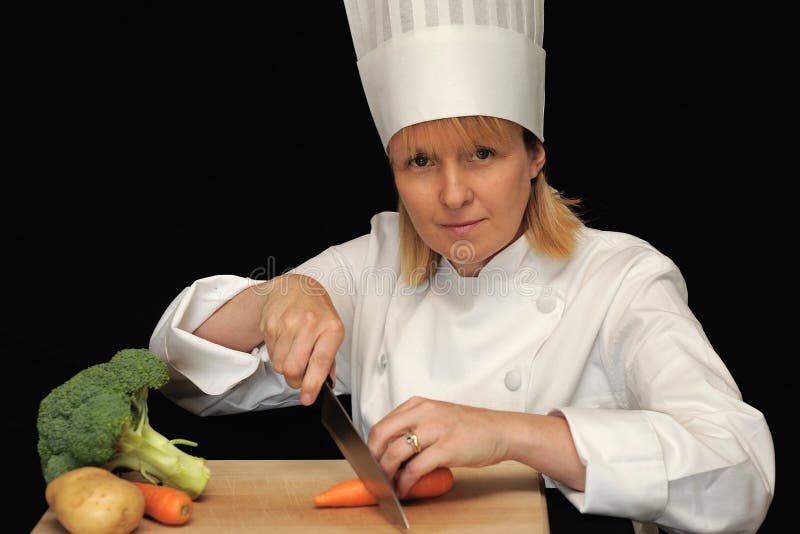 Female Chef in a Restaurant or Hotel Kitchen Cooki Stock Photo - Image ...
