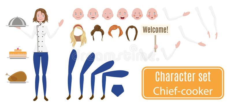 Female Chef Character Set. Poses and Emotions Stock Vector ...