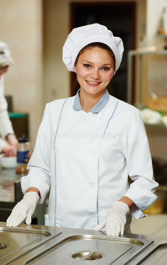 Female Chef Portrait Decorating Fish Plate Stock Image - Image of ...
