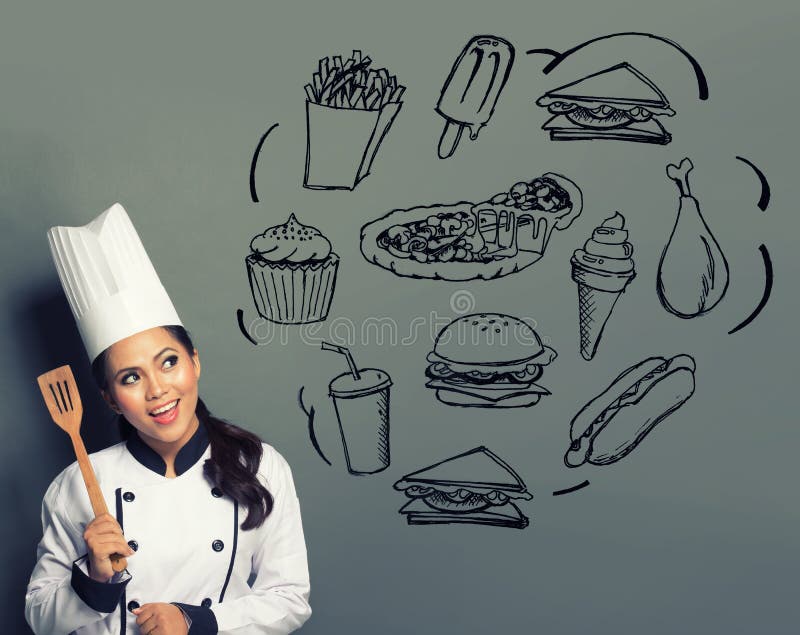 Female Chef Cooking Thinking What To Cook Stock Image - Image of ...