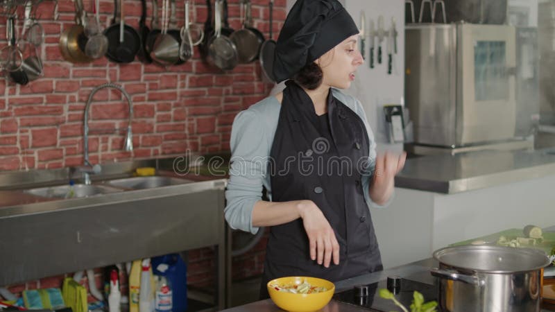 Female Chef Filming Cooking Show Class for Television Program Stock ...
