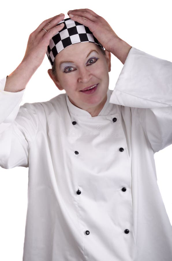 Female Chef Holding Both Hands Over Her Hat Stock Photo - Image of ...