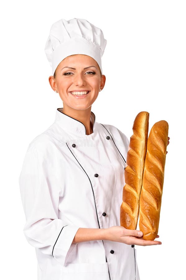 Female Chef Holding Up a Loaf of Italian Bread Stock Photo - Image of ...