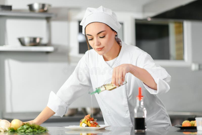 Female Chef in Kitchen. Cooking Concept Stock Photo - Image of female ...