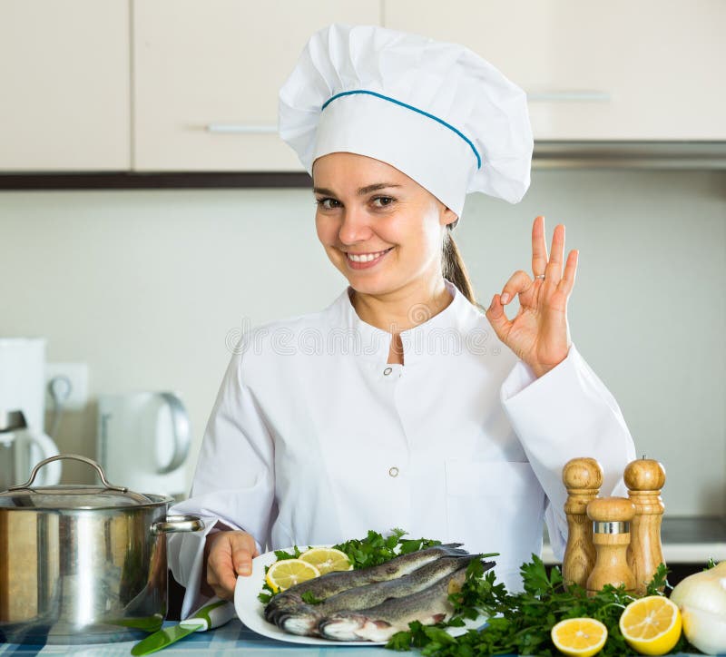 Female chef in kitchen stock photo. Image of female, occupation - 69005764