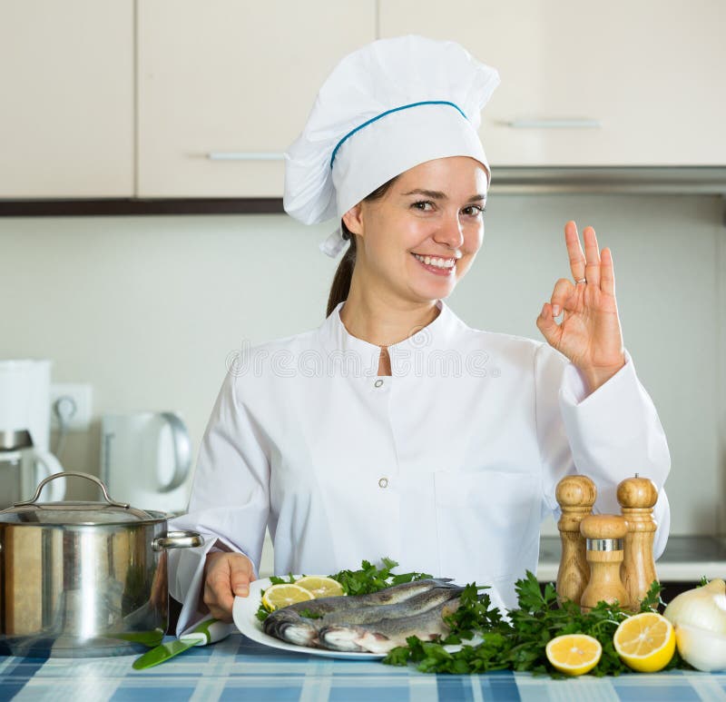 Female chef in kitchen stock photo. Image of caucasian - 82377442