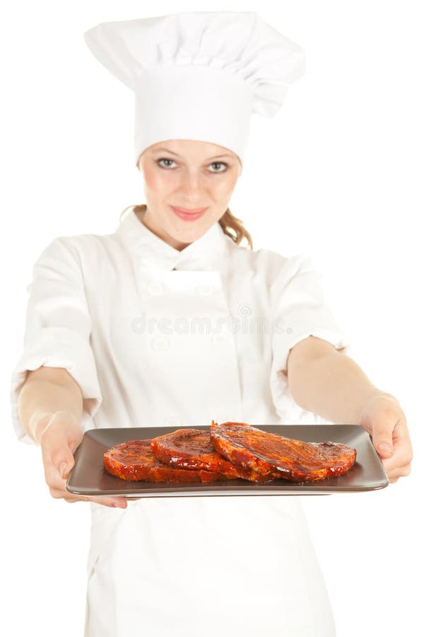 Female Chef with Meat, Series Stock Image - Image of fixed, coat: 21174129