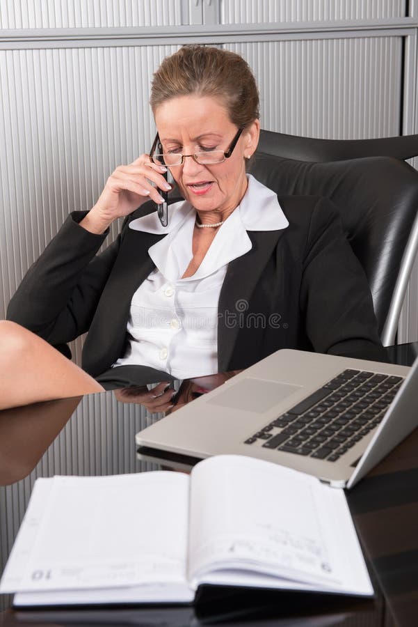 Female Chef in the Office on the Phone Stock Image - Image of agreement ...