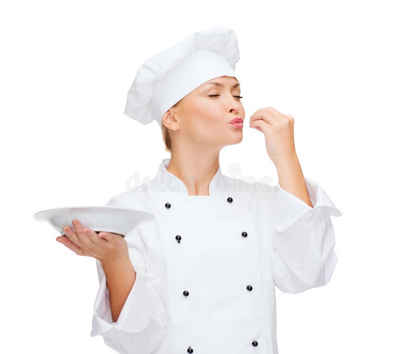 Female Chef with Empty Plate Showing Ok Sign Stock Photo - Image of ...