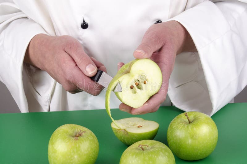 Female Chef Preparing a Pear Stock Photo - Image of board, diet: 26951216