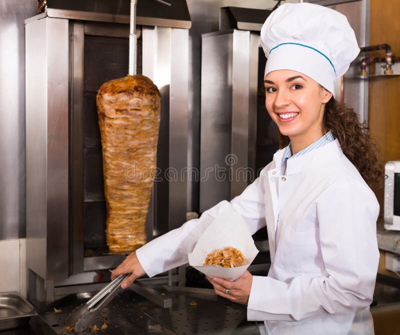 Female Chef Preparing Shawarma Stock Image - Image of girl, casual ...