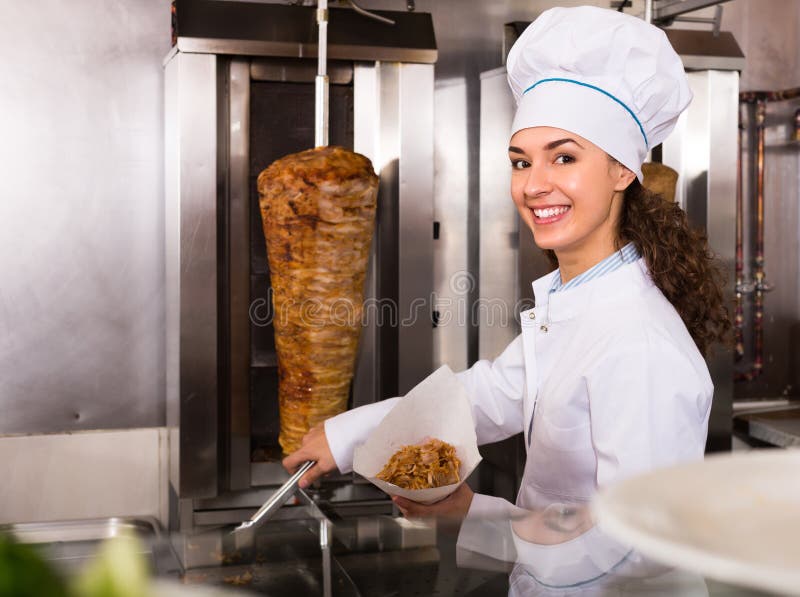 Female Chef Preparing Shawarma Stock Image - Image of apron, girl: 85834765