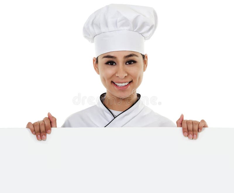 Chef showing menu sign stock image. Image of female, baker - 20853095