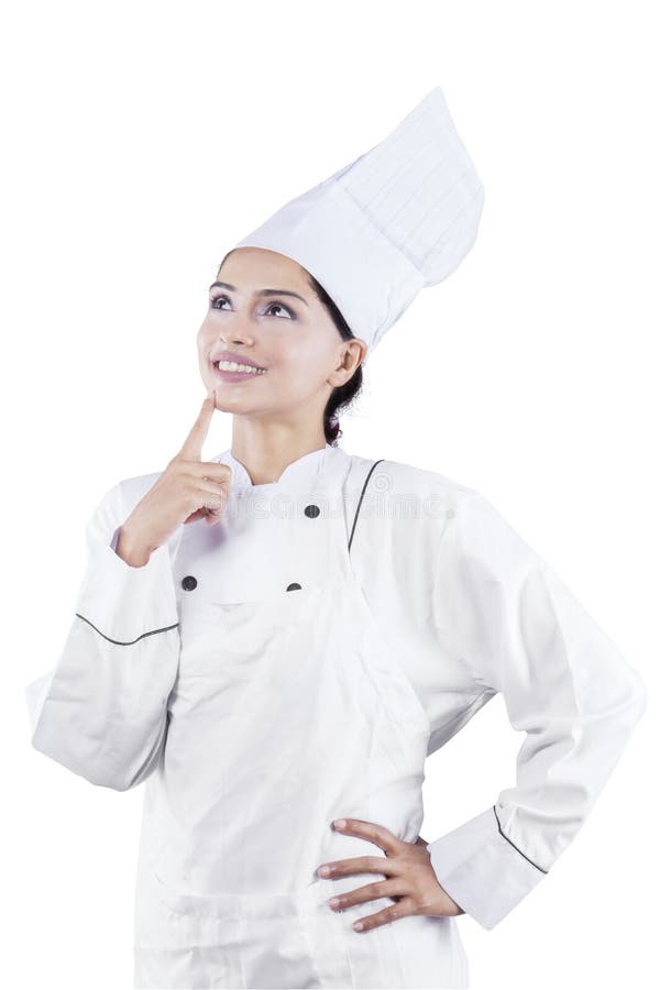 Female Chef Thinking Something on Studio Stock Image - Image of person ...