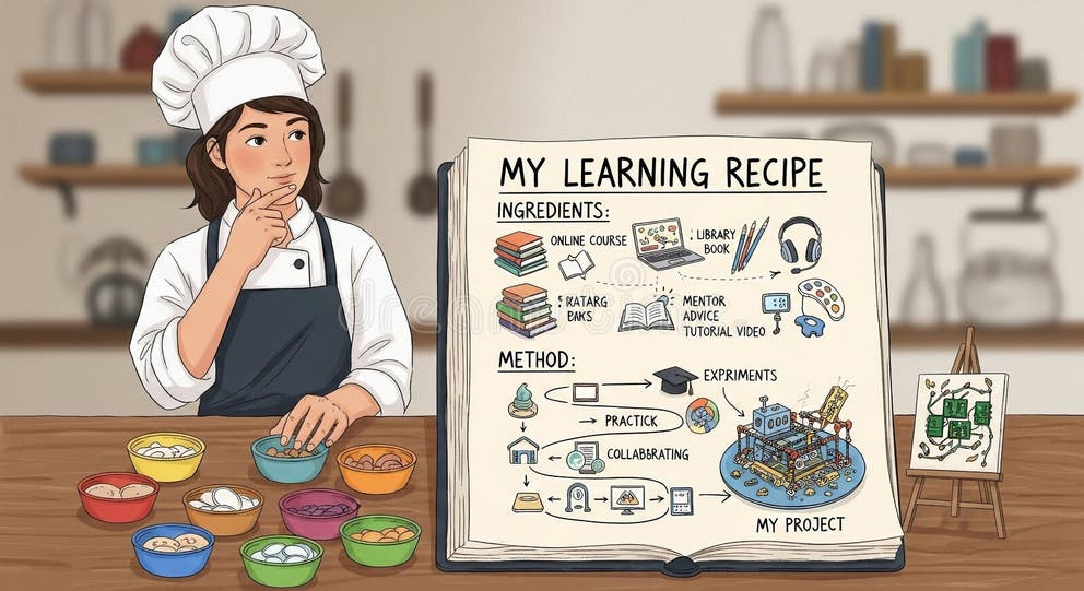 A Female Chef Thoughtfully Plans Her Learning Journey Using a Recipe ...