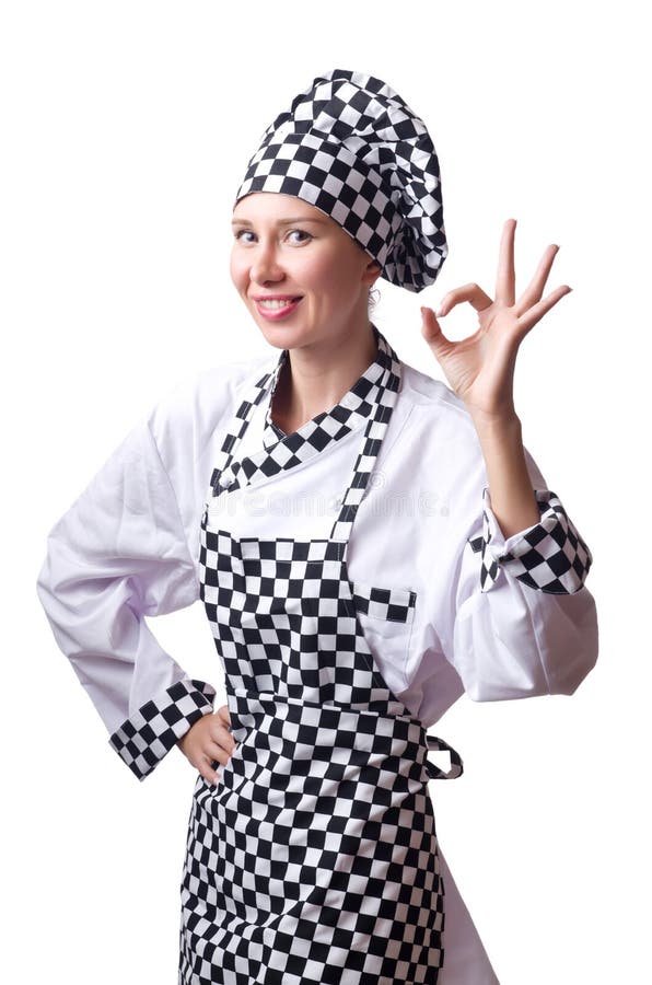 The Female Chef in Uniform Isolated on White Stock Photo - Image of ...