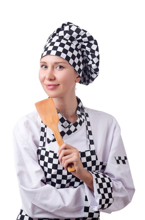The Female Chef in Uniform Isolated on White Stock Image - Image of ...
