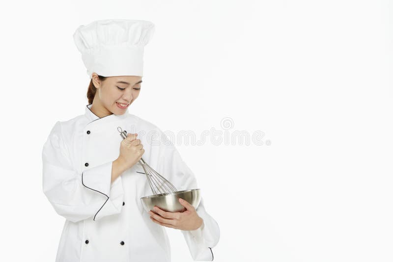 Female Chef Using a Wire Whisk Stock Image - Image of front ...