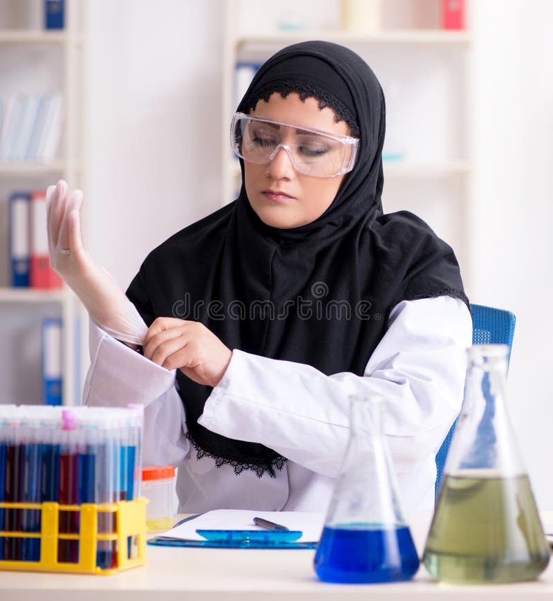 Female Chemist in Hijab Working in the Lab Stock Image - Image of ...