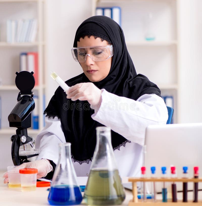 Female Chemist in Hijab Working in the Lab Stock Photo - Image of arab ...