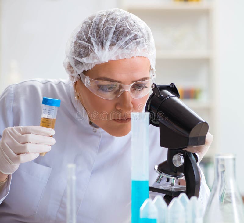 Female Chemist Working in Lab Stock Photo - Image of microscope ...