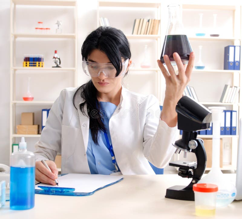 Female Chemist Working at the Lab Stock Image - Image of microscope ...