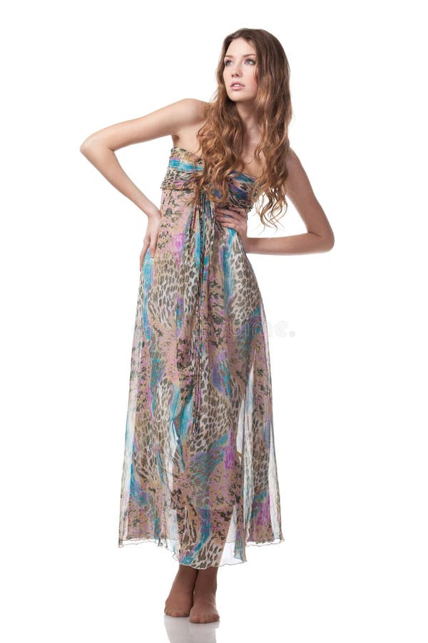 Beautiful Woman in Long Colorful Dress Stock Image - Image of hand ...