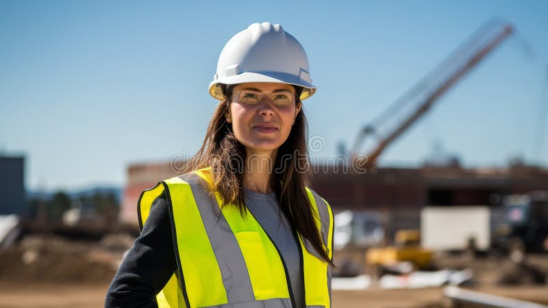 Female Civil Engineer Construction Site Confident Stock Illustration ...