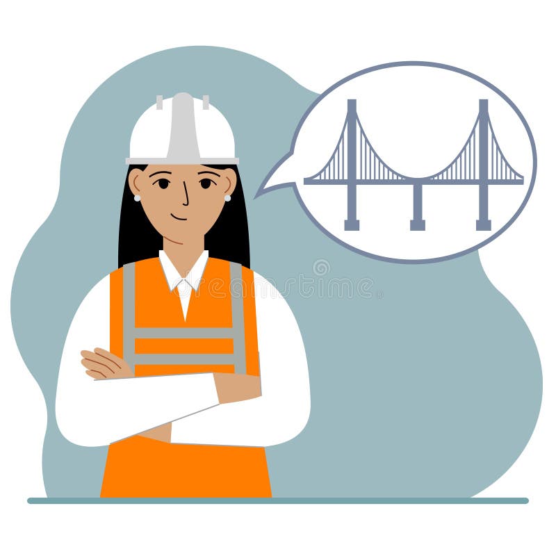 A Female Civil Engineer Makes Plans in Her Mind for Designing a Bridge ...
