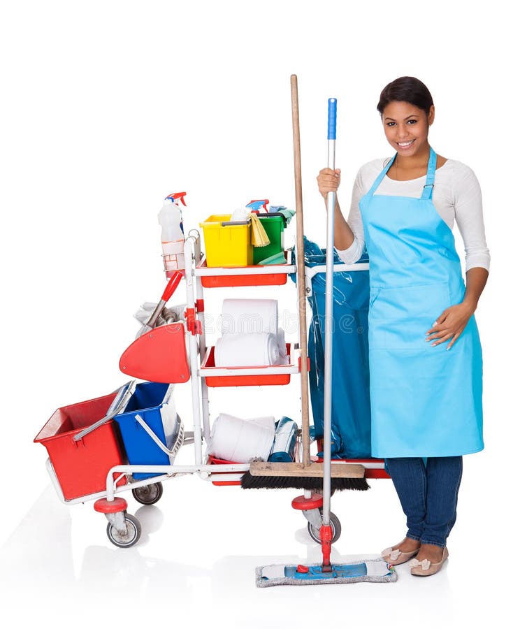 Female Cleaner with Cleaning Equipment Stock Image - Image of female ...