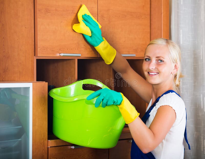 Female Cleaner Doing Regular Clean-up Stock Image - Image of girl ...