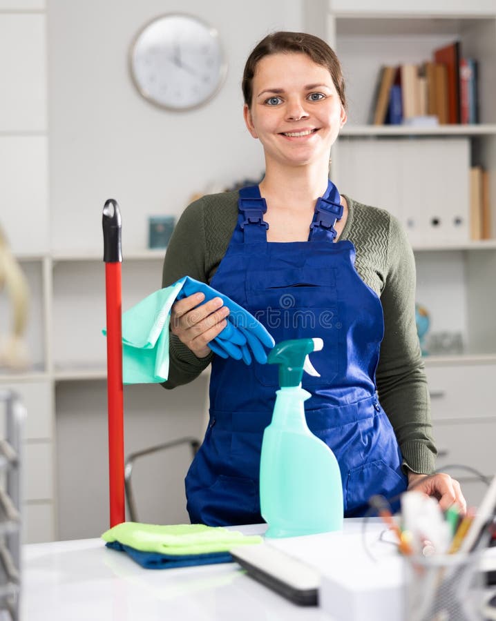 Female Cleaner in Protective Uniform at Company Office Stock Image ...
