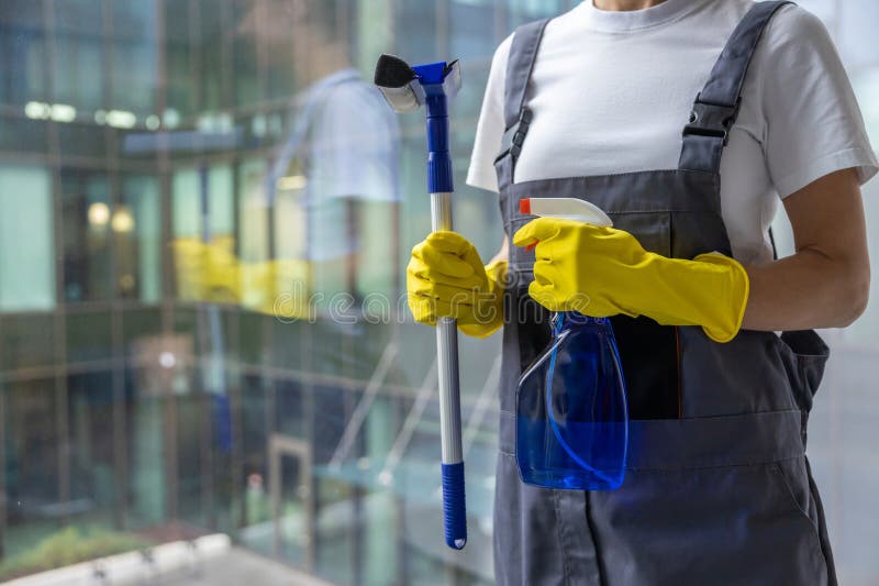 Female Cleaner Standing Window Washer Her Hands Stock Photos - Free ...