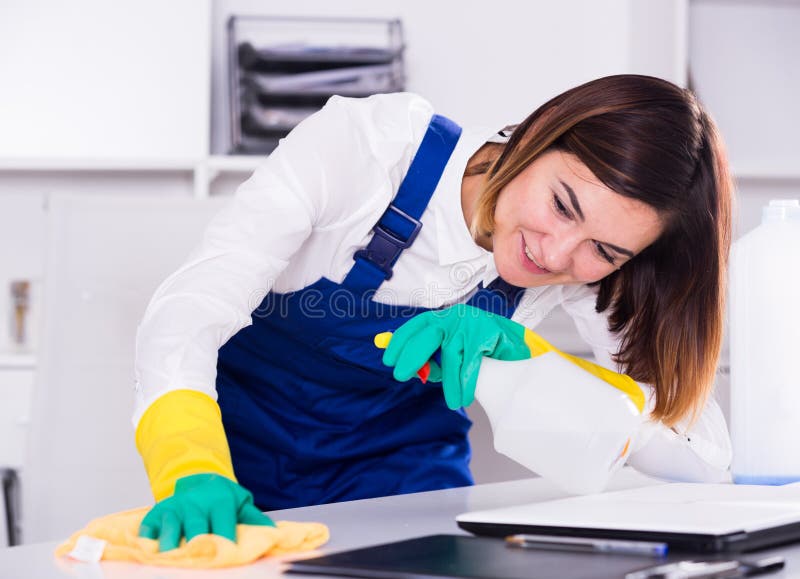 Female cleaner at work stock image. Image of occupation - 205732755
