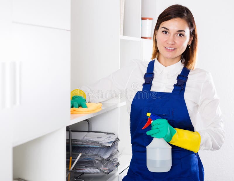 Female cleaner at work stock image. Image of protection - 238677213