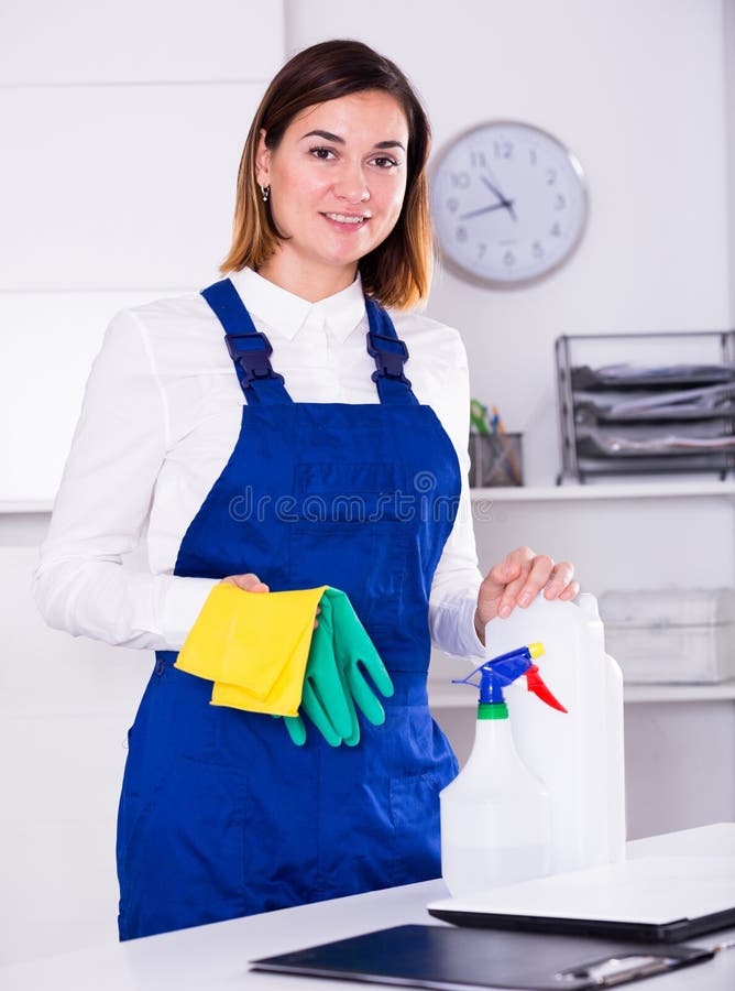 Female cleaner at work stock photo. Image of washing - 238678798