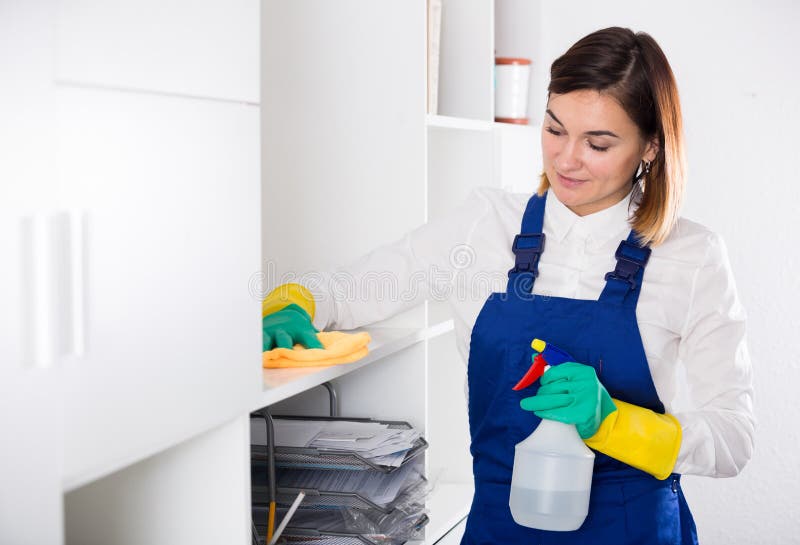 Female cleaner at work stock photo. Image of protection - 93055010