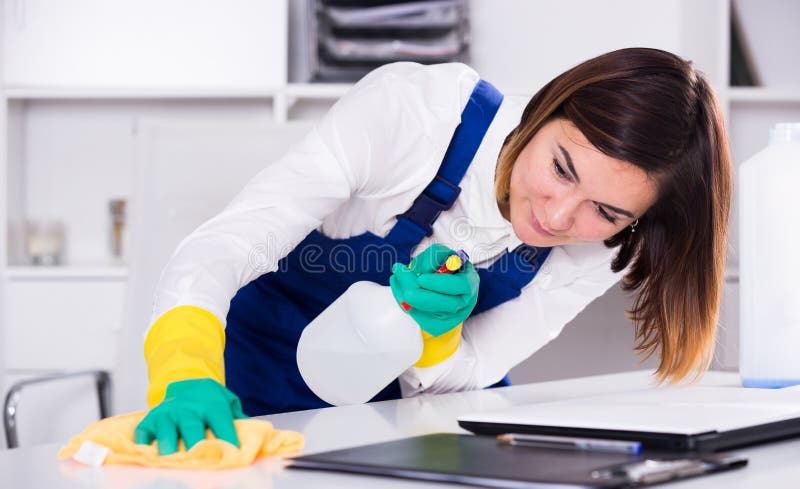 Female cleaner at work stock photo. Image of cleaning - 83618034