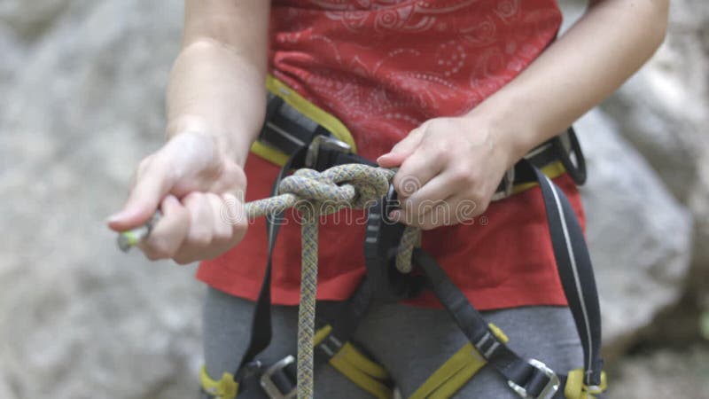 Female Climber Tying a Knot Stock Footage - Video of outdoor, adventure ...