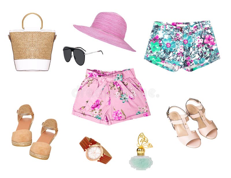 Female Clothes Collage Isolated on White Background Stock Photo - Image ...