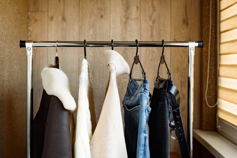 Female Clothes on a Hanger in the Dressing Room. Stock Photo - Image of ...