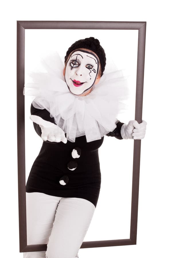 Female Clown in a Frame Reaching Hand To Viewer Stock Photo - Image of ...
