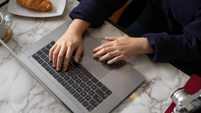 Female College Student Doing Her Online Homework on Laptop Stock Photo ...