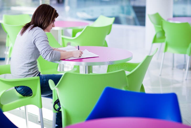 Female College Student Doing Homework Stock Image - Image of book ...